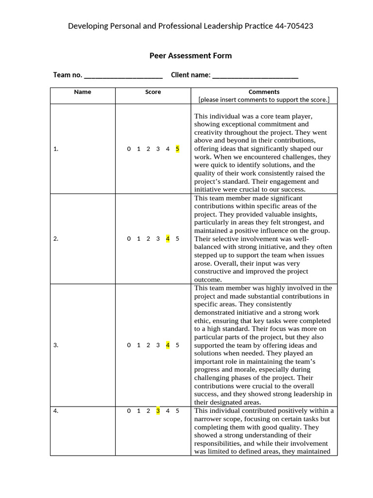 ICP Peer Assessment Form Updated | PDF | Leadership | Social Psychology