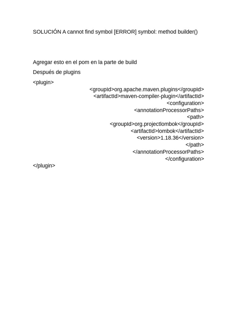 SOLUCIÓN A Cannot Find Symbol Con El Metodo Builder | PDF