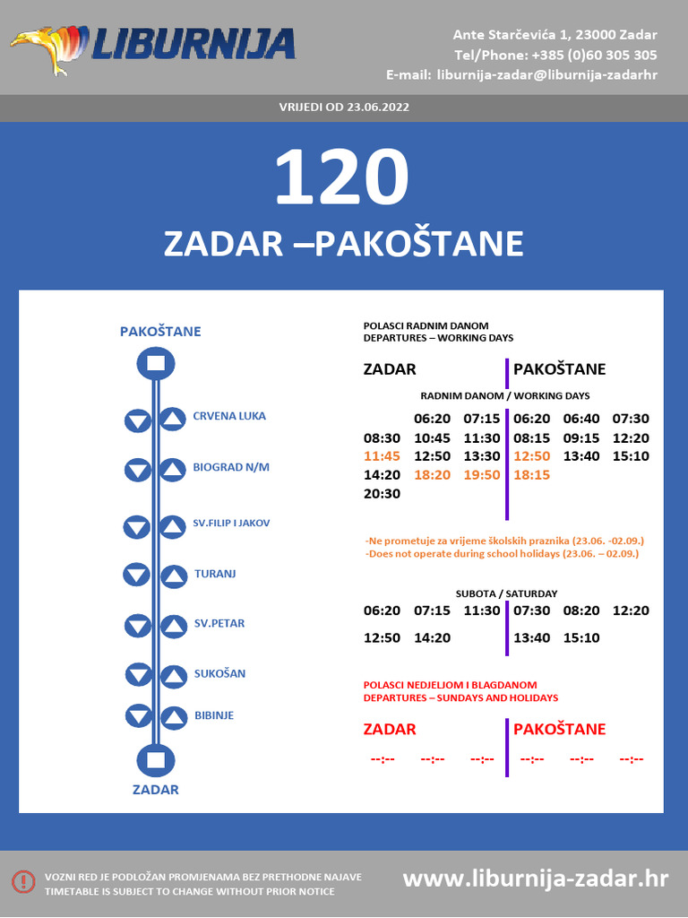 Pakoštane Bus Timetable 2022 | PDF