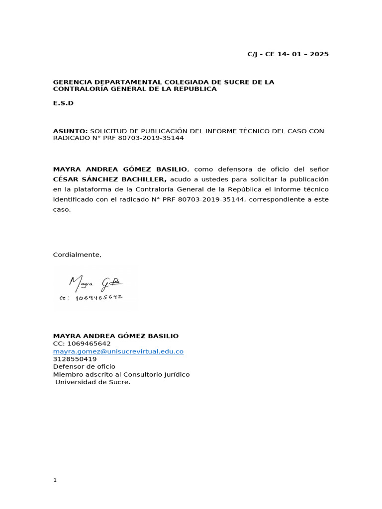 SOLICITUD FINAL DE INFORME TECNICO | PDF