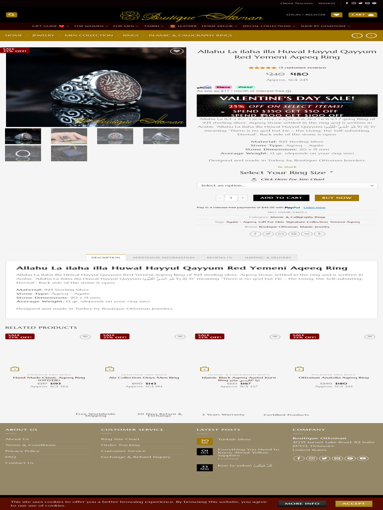 Allahu La Ilaha Illa Huwal Hayyul Qayyum Red Yemeni Aqeeq Ring Boutique Ottoman Exclusive | PDF