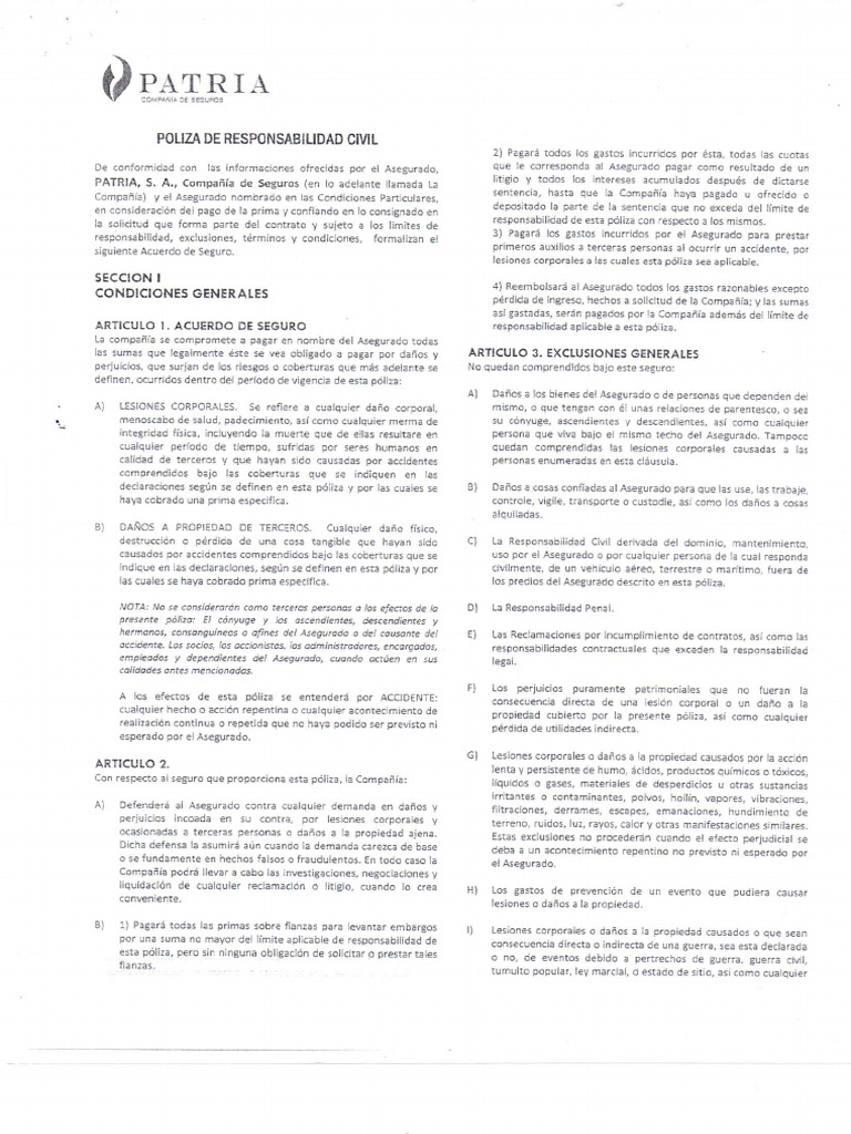 Condiciones Particulares Modelos Seguros Patria20190710 - 14030518 | PDF