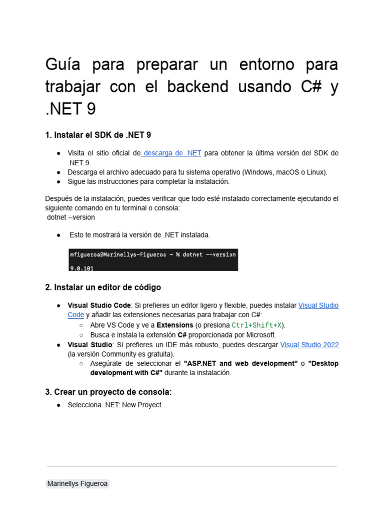 Configuración de C# y .NET 9 para Backend | PDF