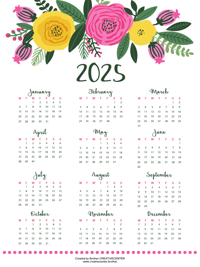 Floral Header Calendar 2025 | PDF