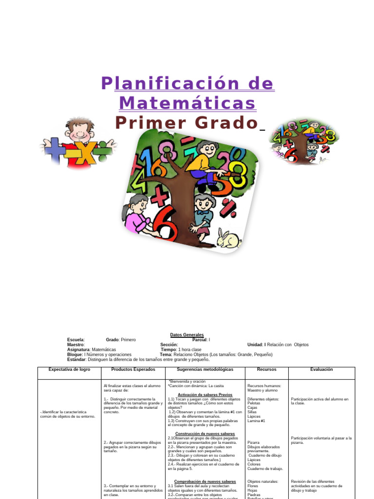 Planificación de Matemáticas 1° Grado | PDF | Dibujo | Color