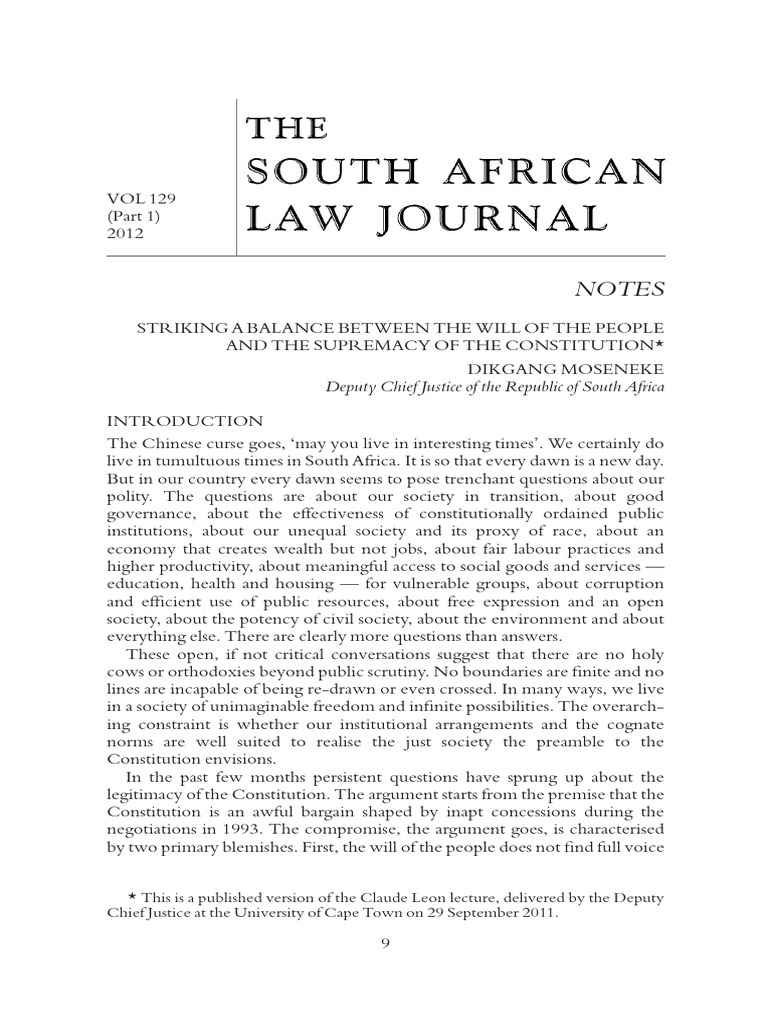 Moseneke 2012 Striking A Balance Between The Will of The People and The ...