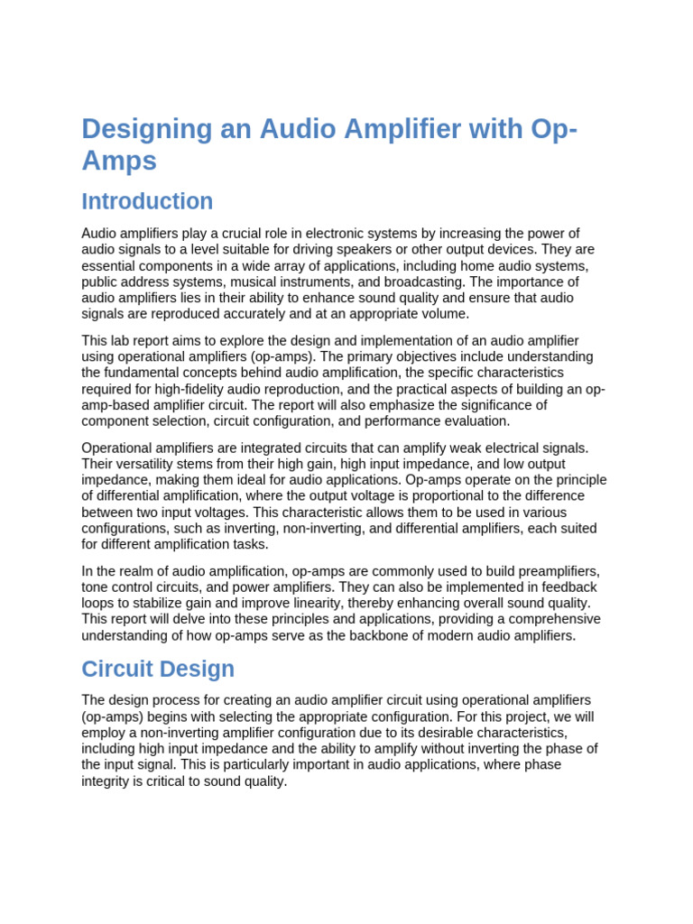 Designing An Audio Amplifier With Op-Amps | PDF | Amplifier ...