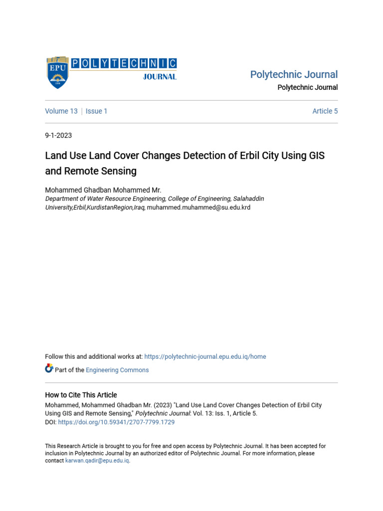 Erbil Land Use Changes via GIS Analysis | PDF