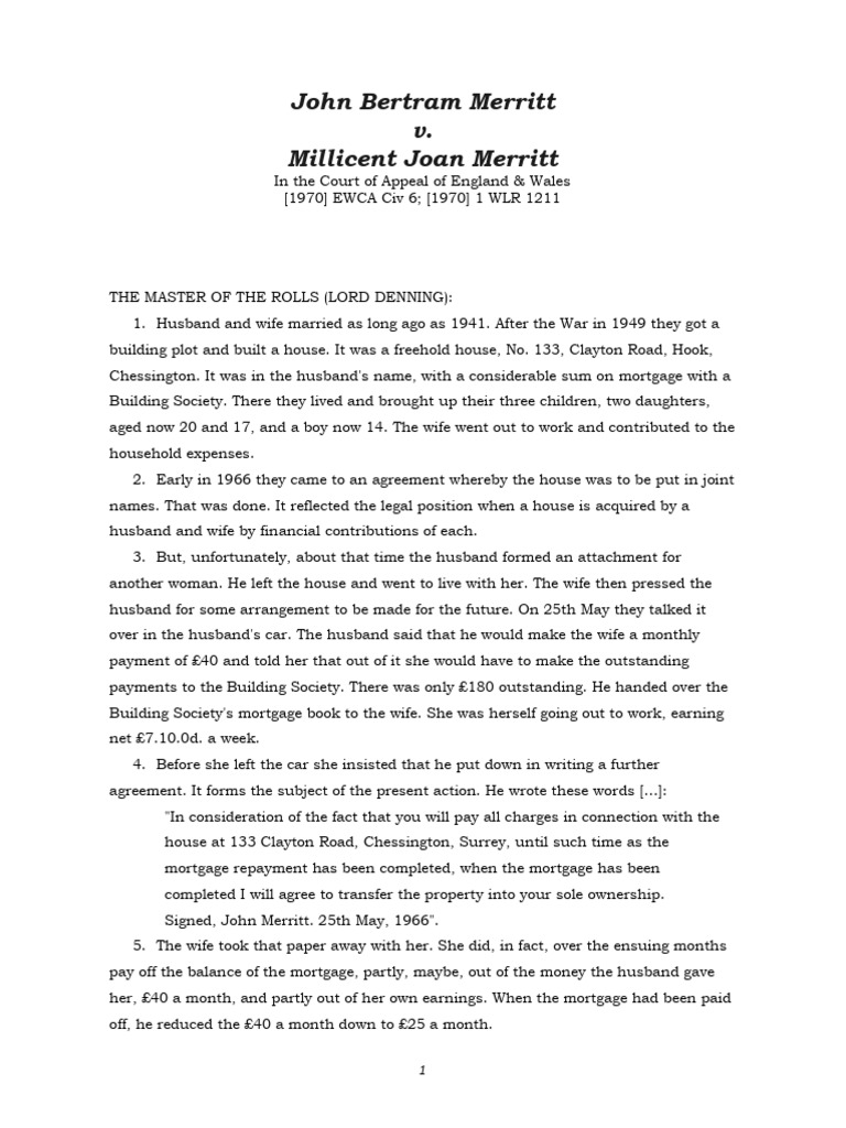 Merritt v Merritt: Legal Relations in Divorce | PDF | Divorce | Marriage
