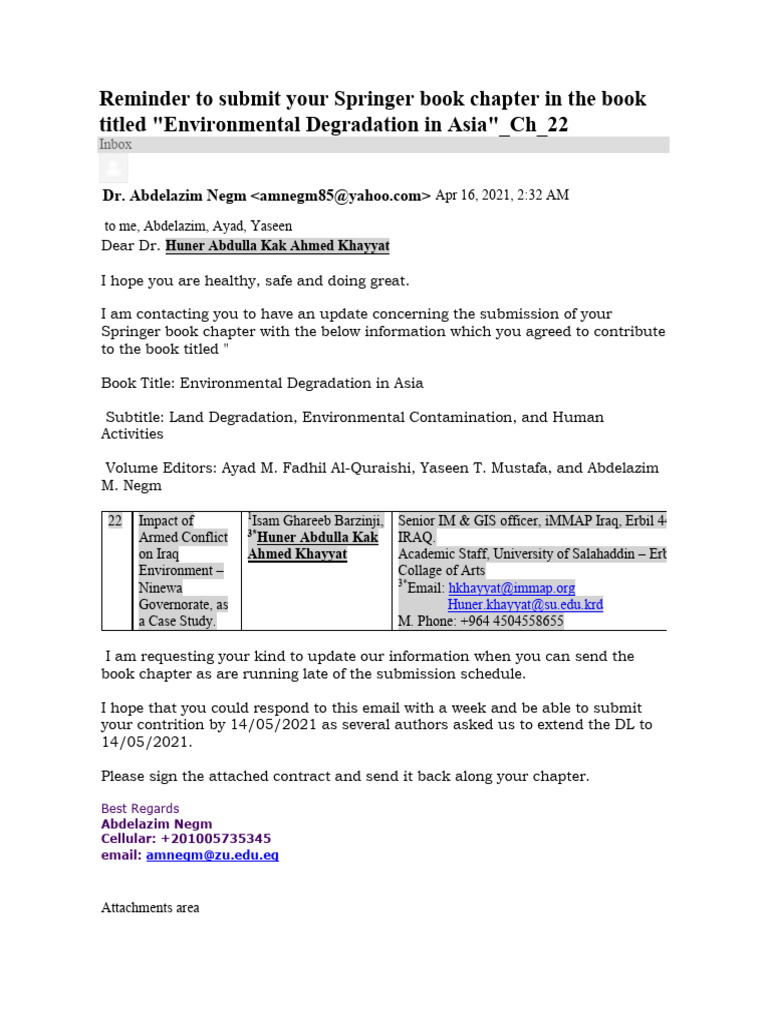Update on Springer Chapter Submission | PDF