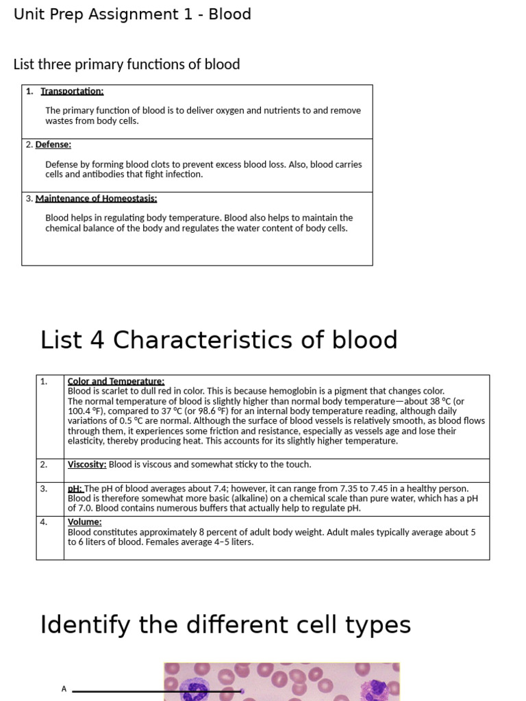 Completed - Unit Prep Assignment - Blood | PDF