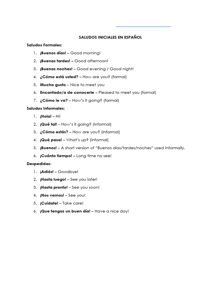 1. SALUDOS INICIALES EN ESPAÑOL | PDF