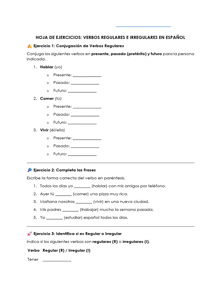 Ejercicios de Verbos en Español | PDF