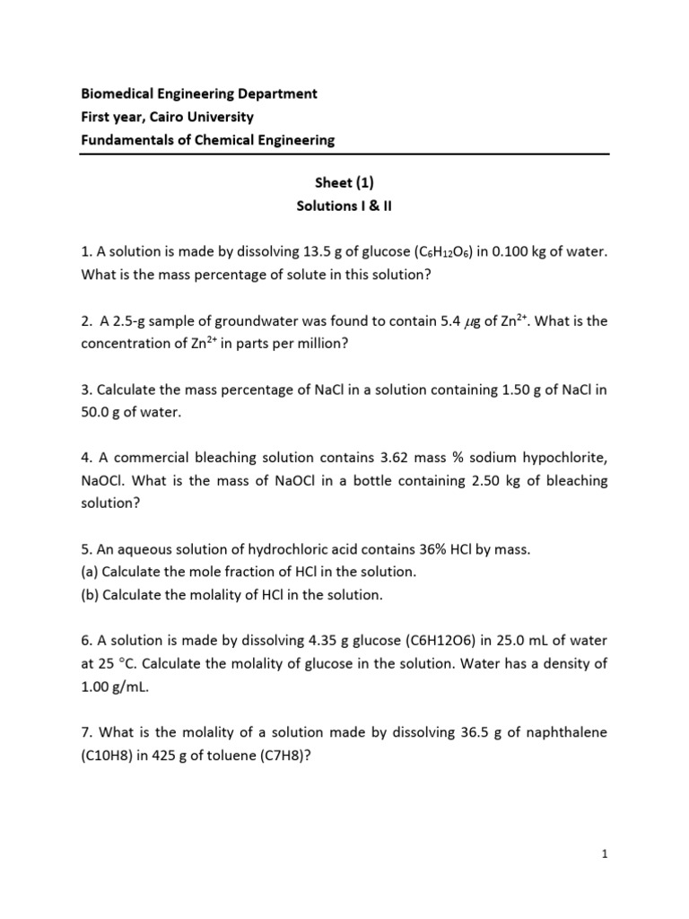 Biomedical Engineering Department sheet 1 | PDF