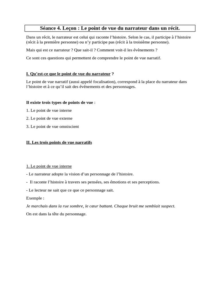 Point de vue du narrateur en récit | PDF