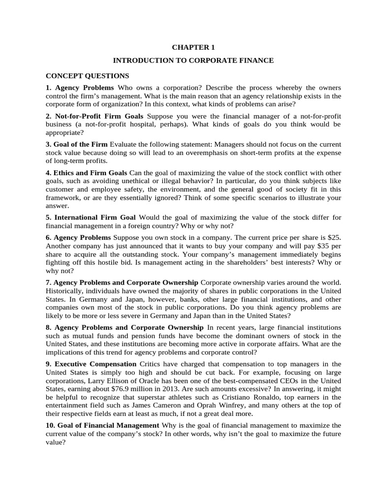 Chapter 1 - Introduction To Corporate Finance | PDF | Expense | Equity ...