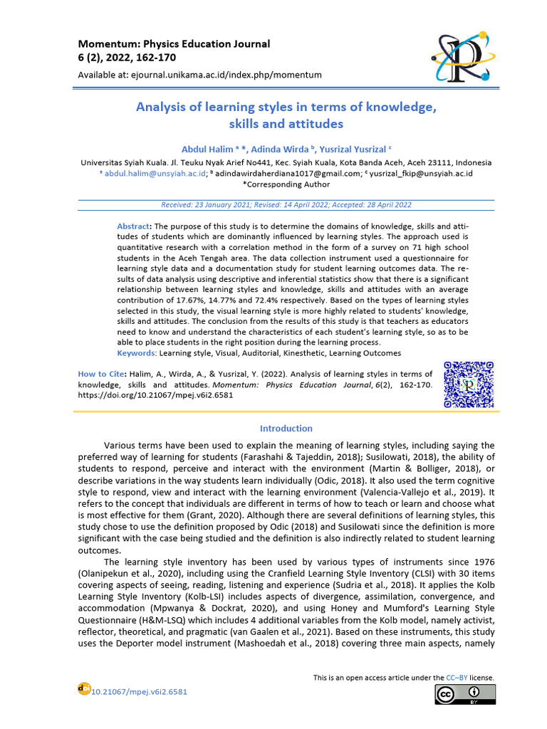 Analysis of Learning Styles in Terms of Knowledge | PDF | Learning ...