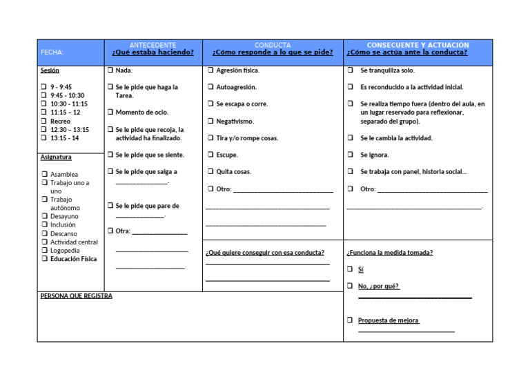 Registro de Conducta en el Aula | PDF