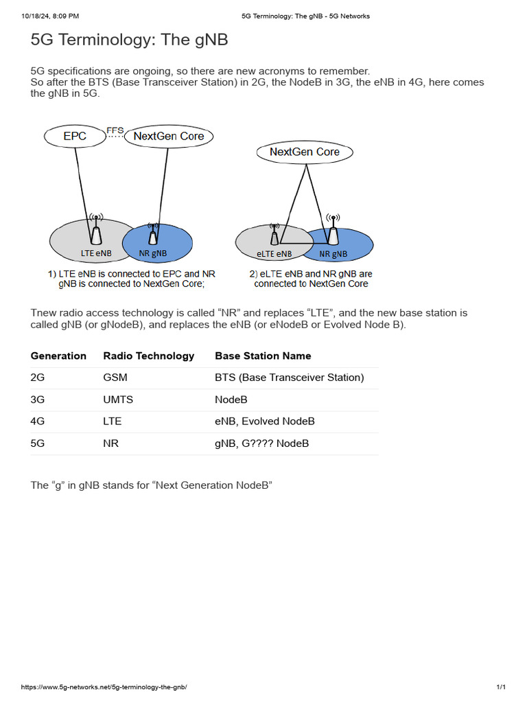 5G Terminology - The GNB - 5G Networks | PDF