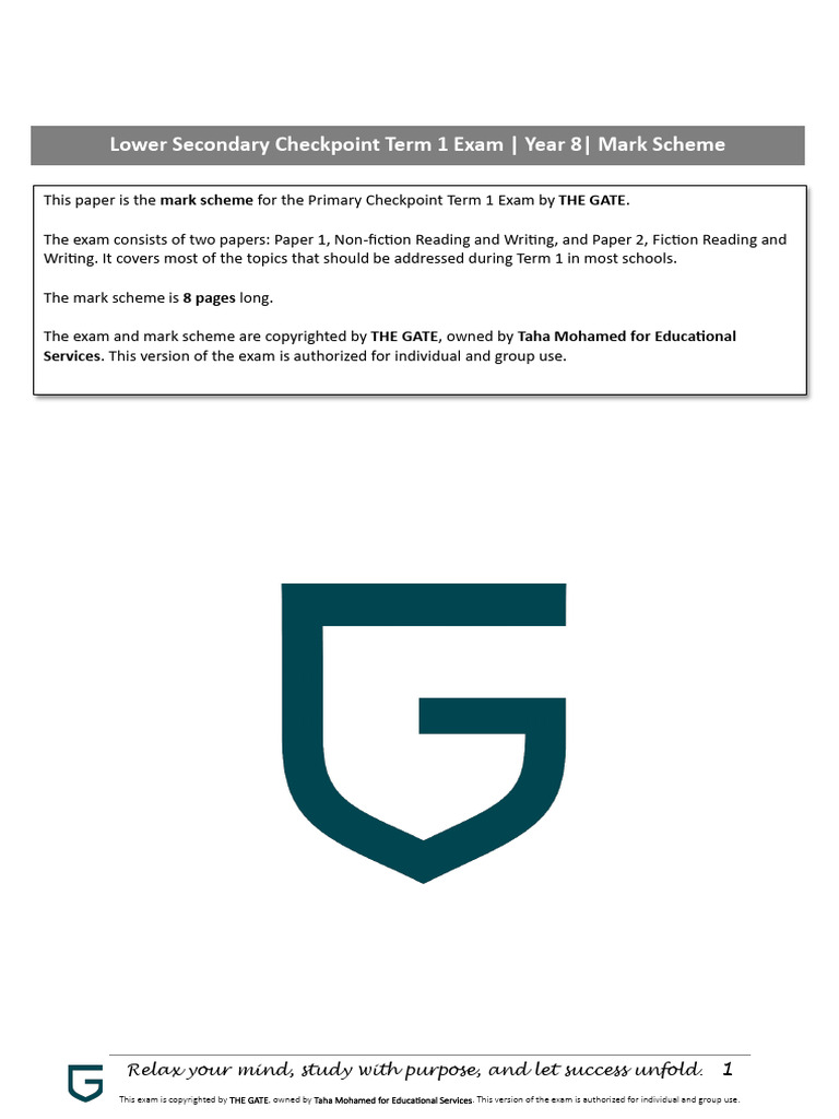 Lower Secondary Checkpoint Term 1 Exam Year 8 Mark Scheme | PDF ...