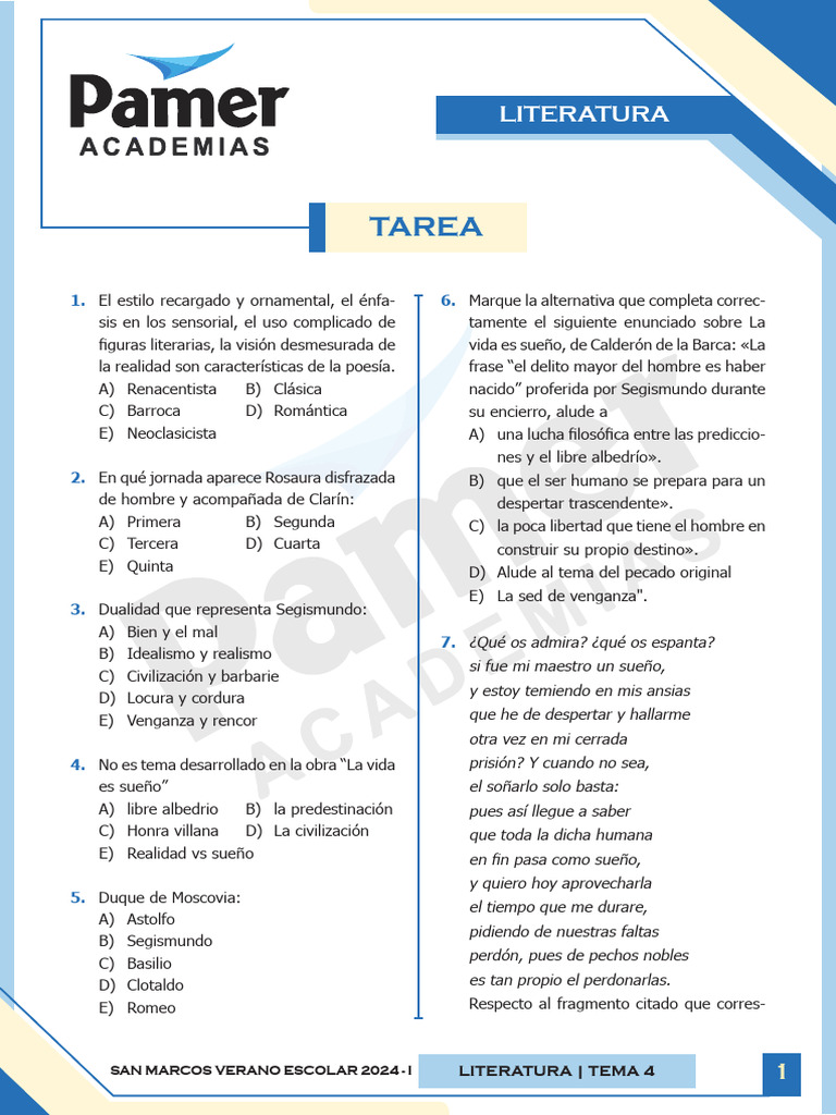 LITERATURA_VERANO ESCOLAR_4 TAREA | PDF