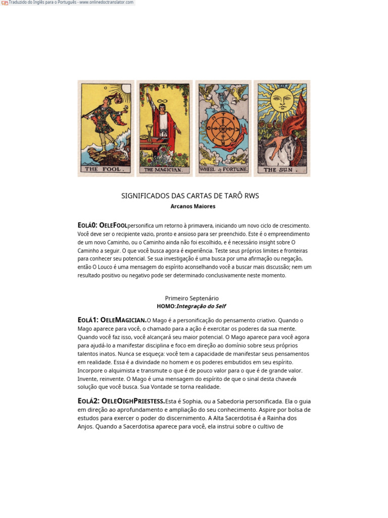 Rws 22 Card Meanings Glossary - En.pt | PDF | Amor | Sabedoria