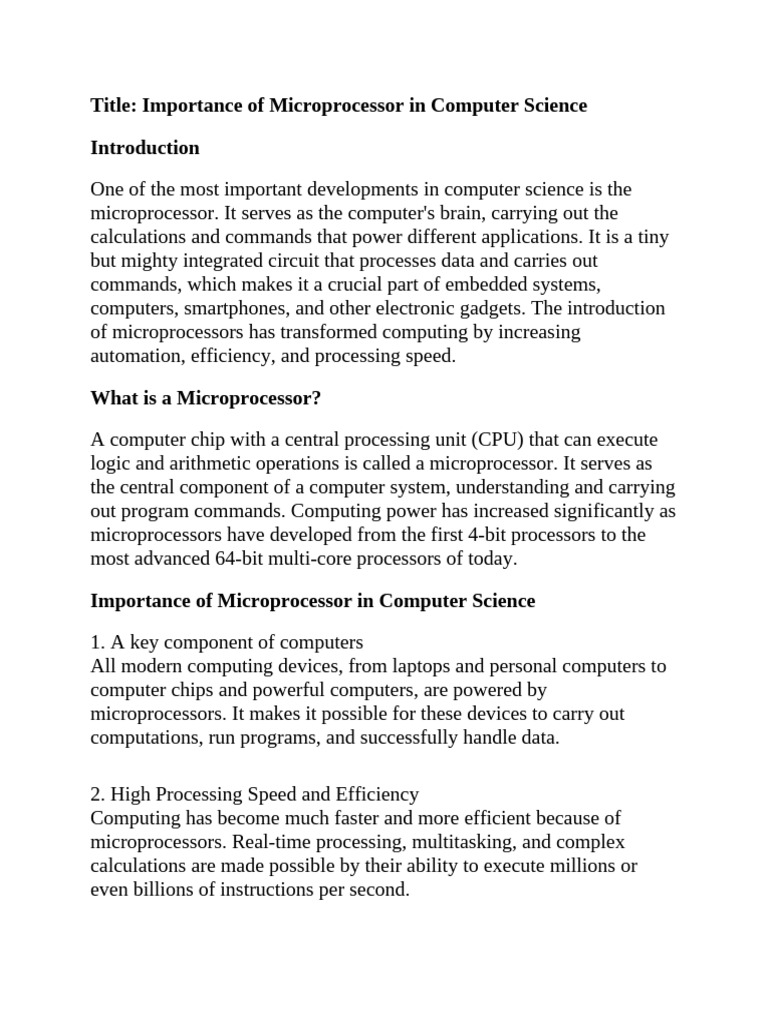 An Important Part of Modern Computer Technology Is The Microprocessor | PDF | Central Processing ...
