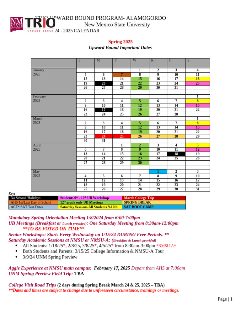 Upward Bound Program Calendar 2024-2025 | PDF | Schools