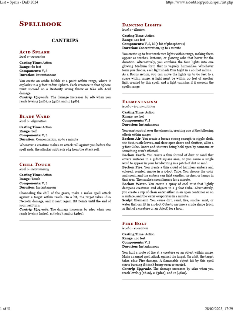 List Spells - DND 2024 | PDF
