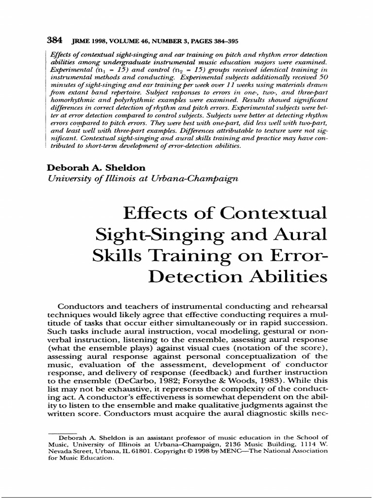 Sight-Sinng: Effects of Contextual and Aural Skills Training On Error-Detection Abilities | PDF ...