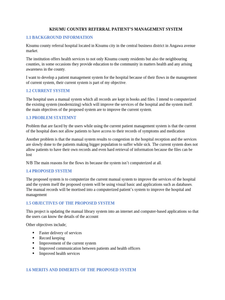 Kisumu County Referral Hospital System Upgrade | PDF | Patient | Computing
