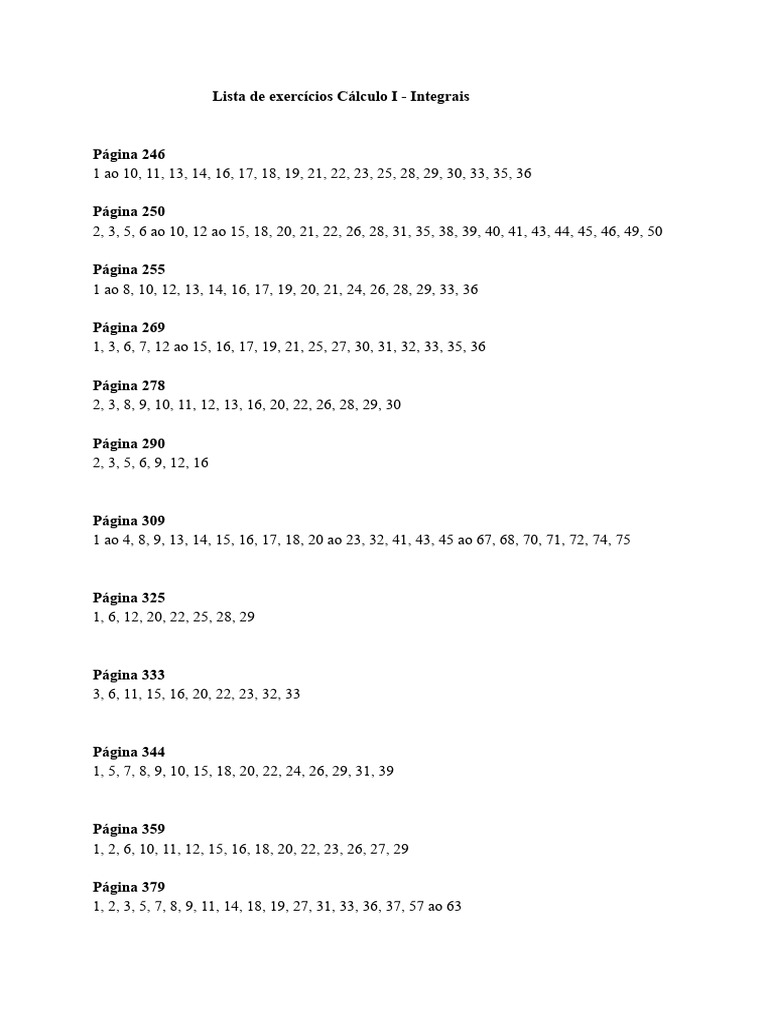 Lista Ex. Cálc. I Integrais | PDF