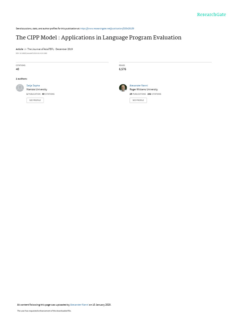 The CIPP Model Applications in Language | PDF | Educational Assessment | Evaluation