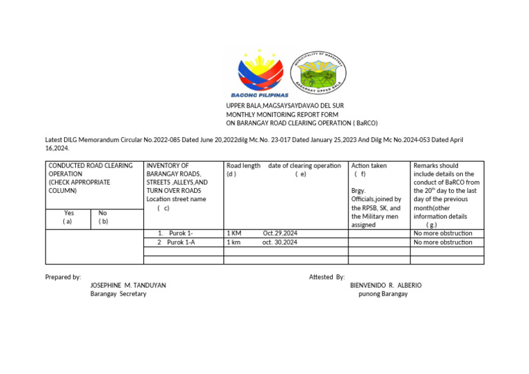 Annex C-Barangay BaRCO Monthly Monitoring Report Template With PB-s C | PDF