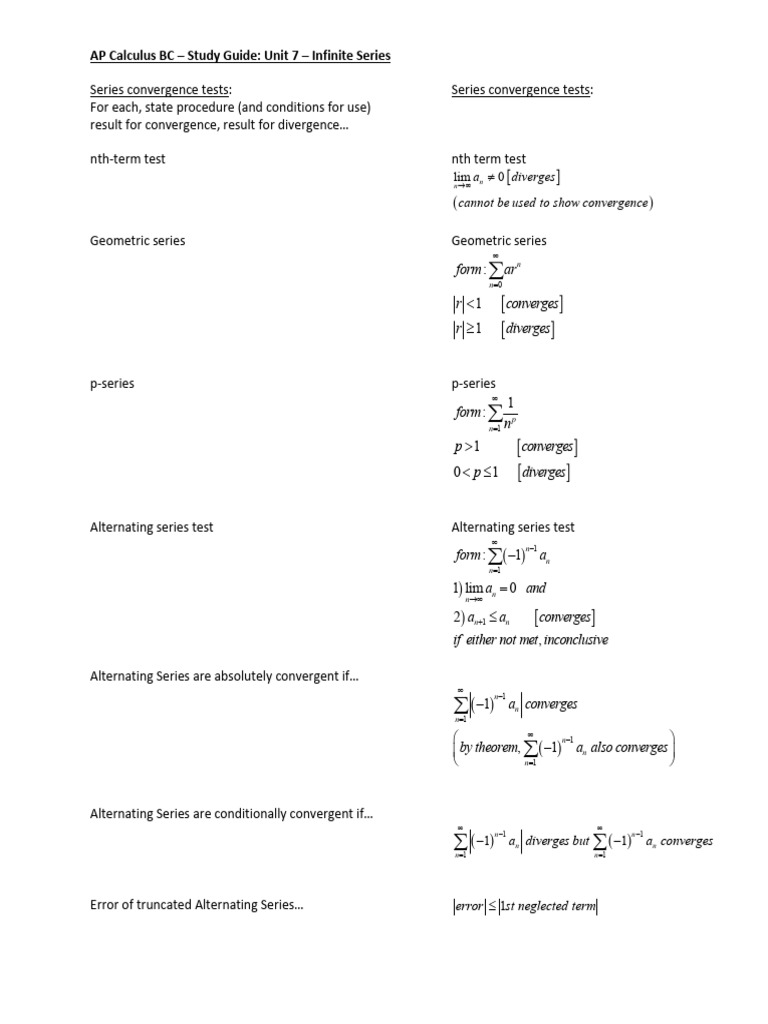 Apcalcbc Study Guide Unit7 Infinite Series | PDF | Power Series ...
