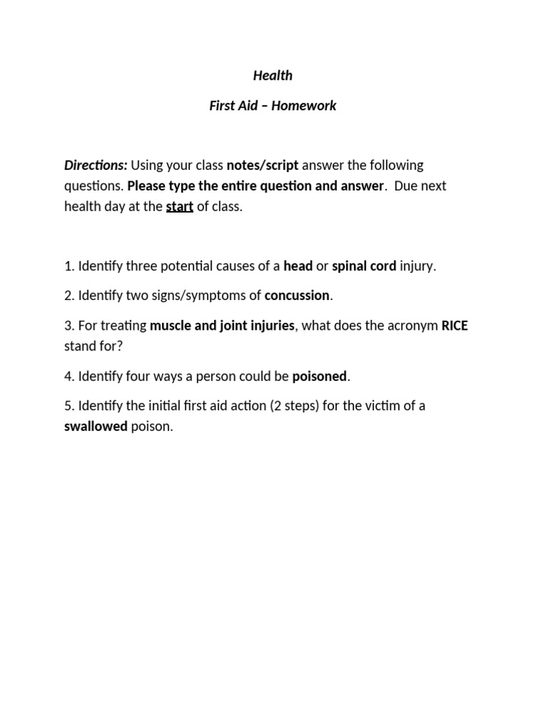 First Aid Homework | PDF