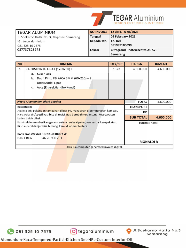 Invoice Bapak Dely | PDF