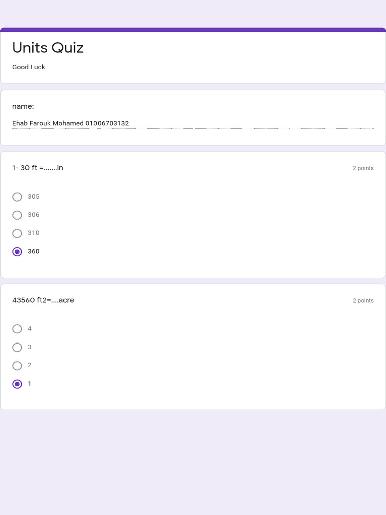 Units Conversion Quiz and Feedback | PDF