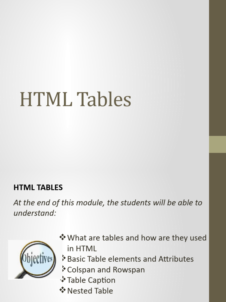 Chapter 7 HTML Tables | PDF | Html | Html Element
