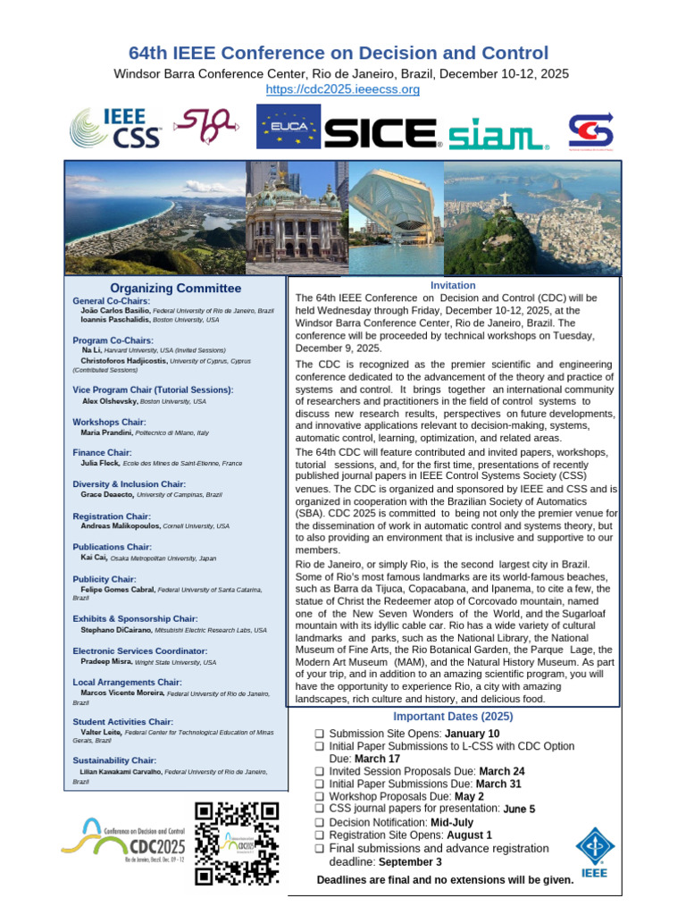 CDC 2025 Conference Key Dates and Info | PDF | Rio De Janeiro | Brazil