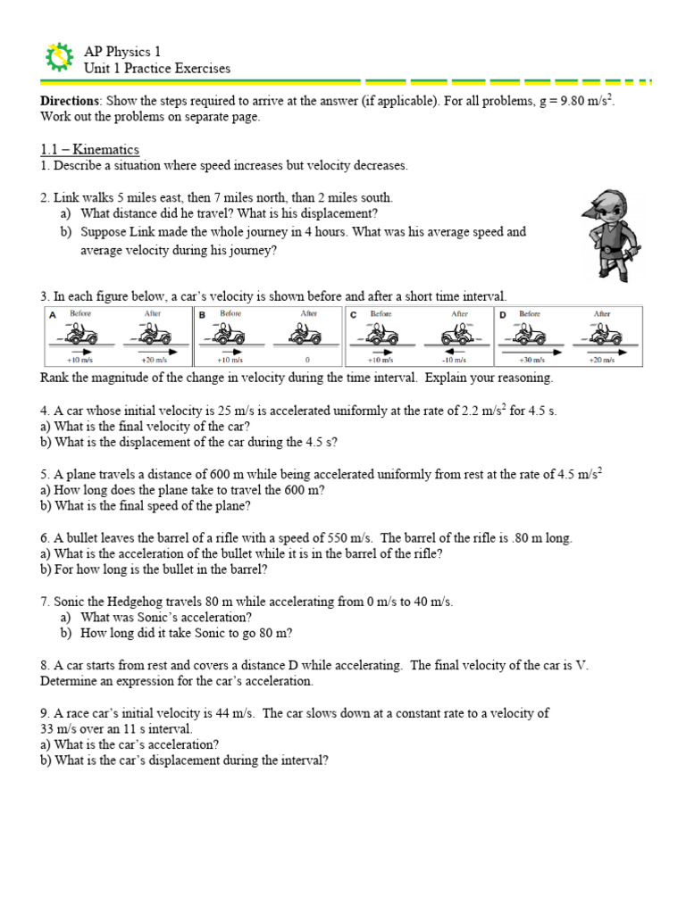 AP Physics 1 Kinematics Practice Exercises | PDF | Acceleration | Velocity