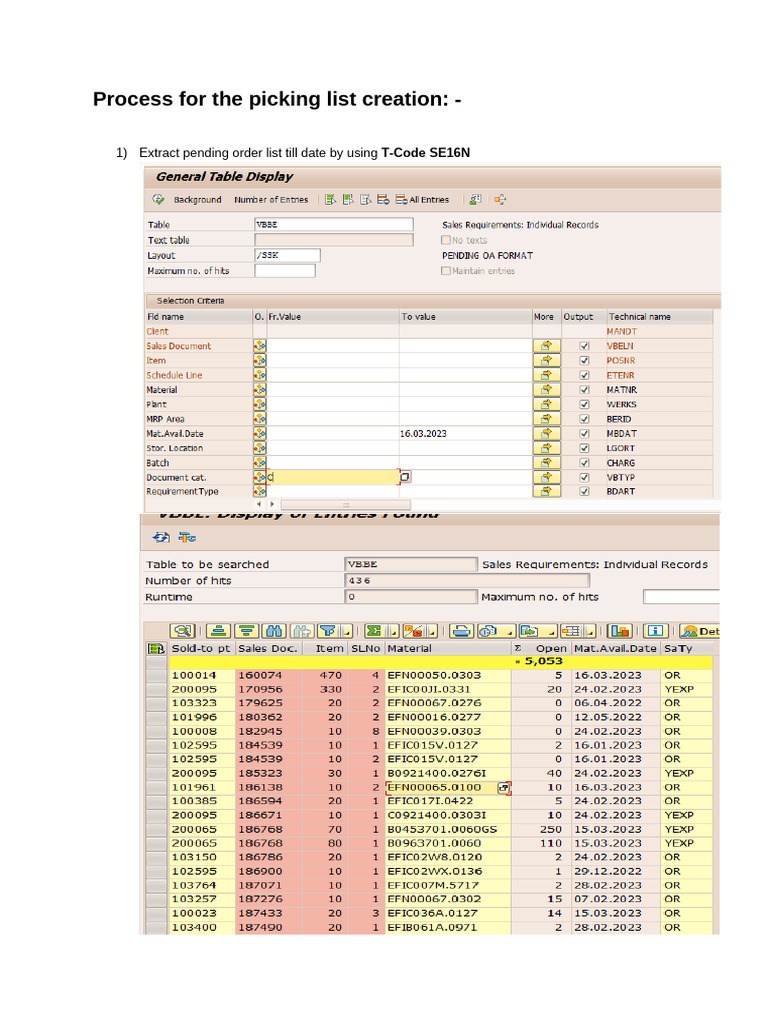Process For The Picking List Creation | PDF
