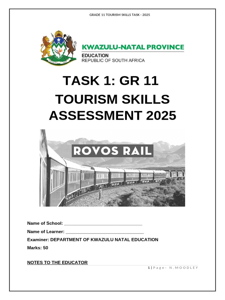 Tourism Skills Task 2025 QP - FINAL | PDF | Drink | Meal