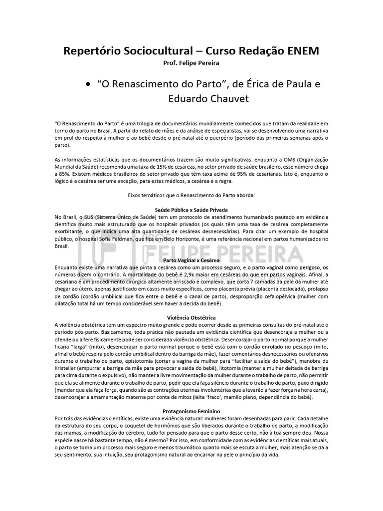 Repert - Aula 6 - O Renascimento Do Parto | PDF | Parto | Cesariana