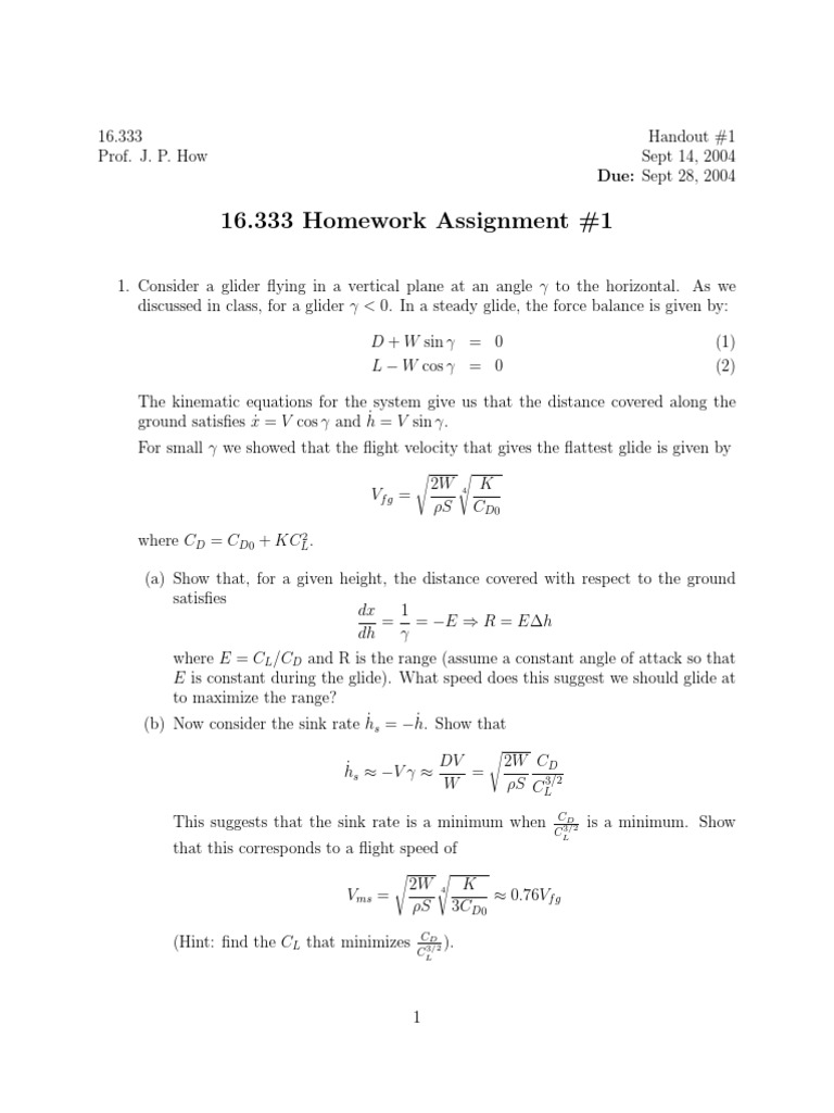MIT Dynamics and Control Homework 16.333 | PDF | Flight Dynamics (Fixed ...