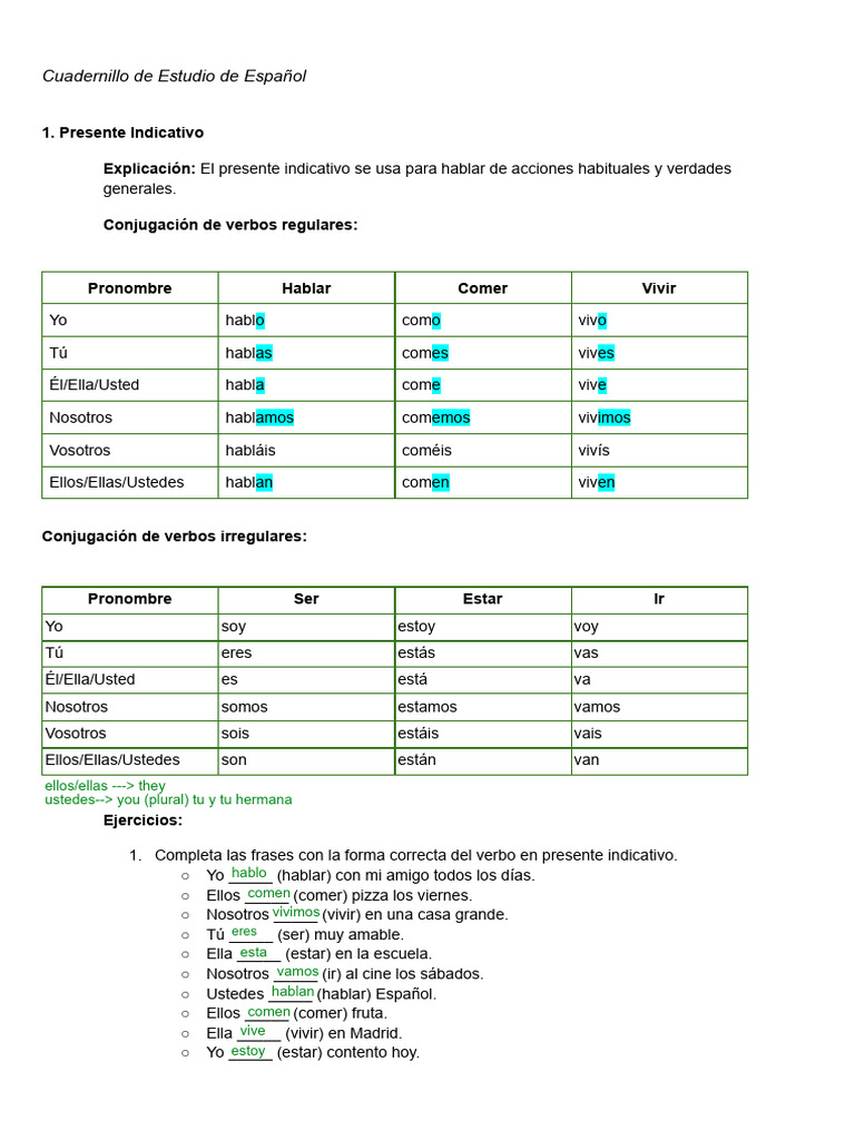 Estudio del Presente Indicativo en Español | PDF | Verbo