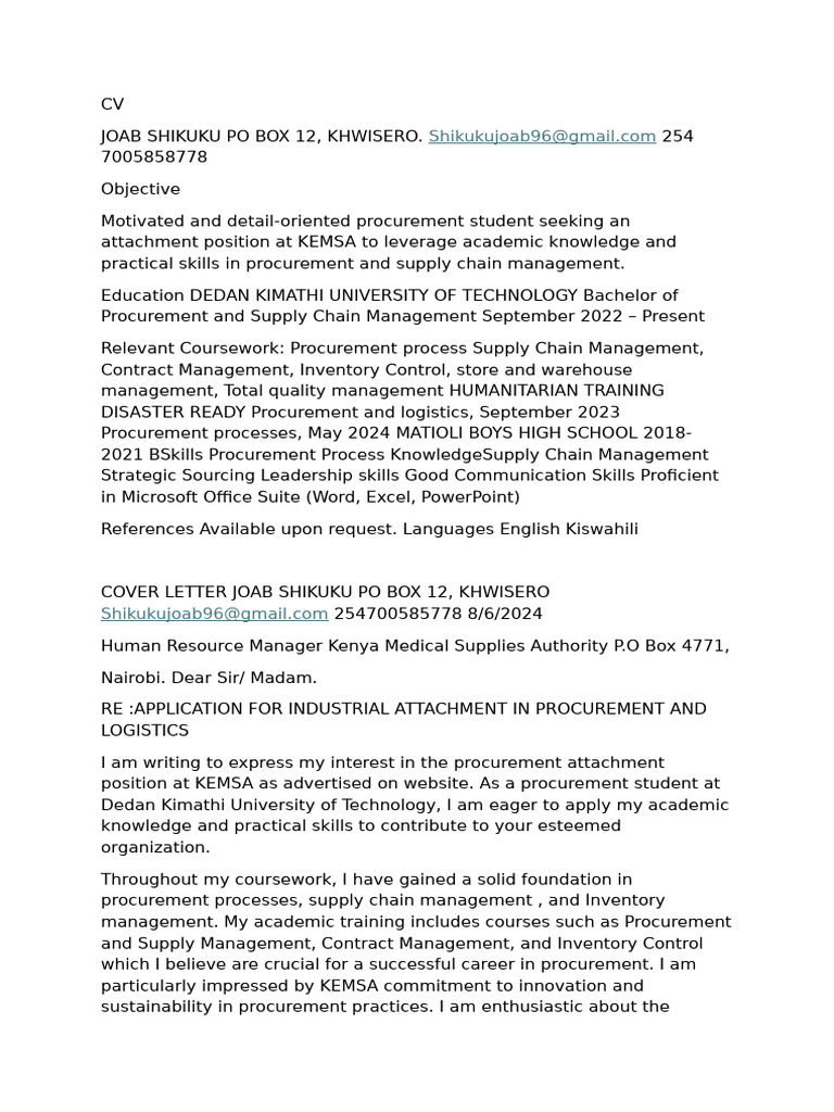 CV and Cover Letter | PDF