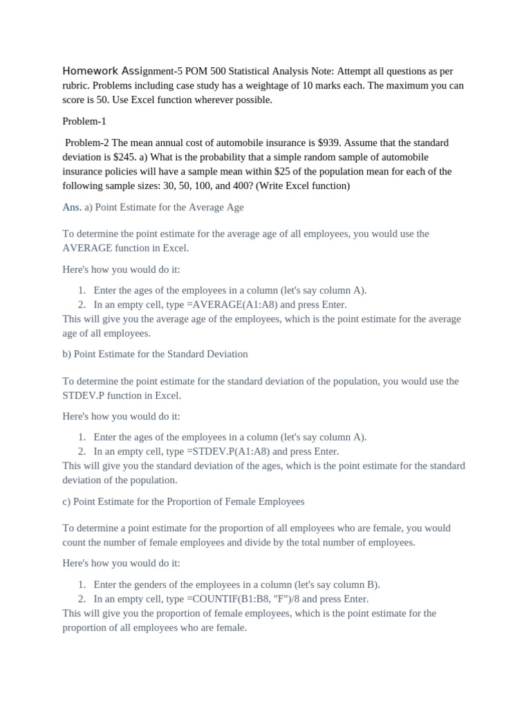 Homework Assignment-5 POM 500 Statistical Answers | PDF | Standard ...