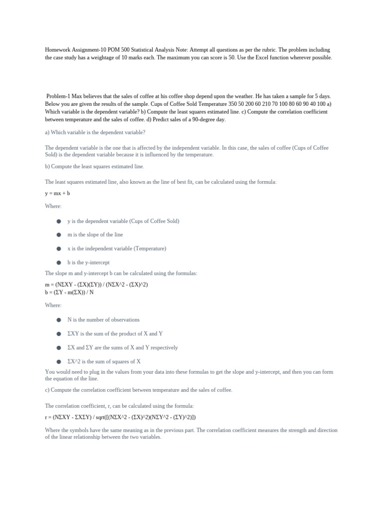 Homework Assignment-10 POM 500 Statistical Analysis Answersdocx | PDF | Coefficient Of ...
