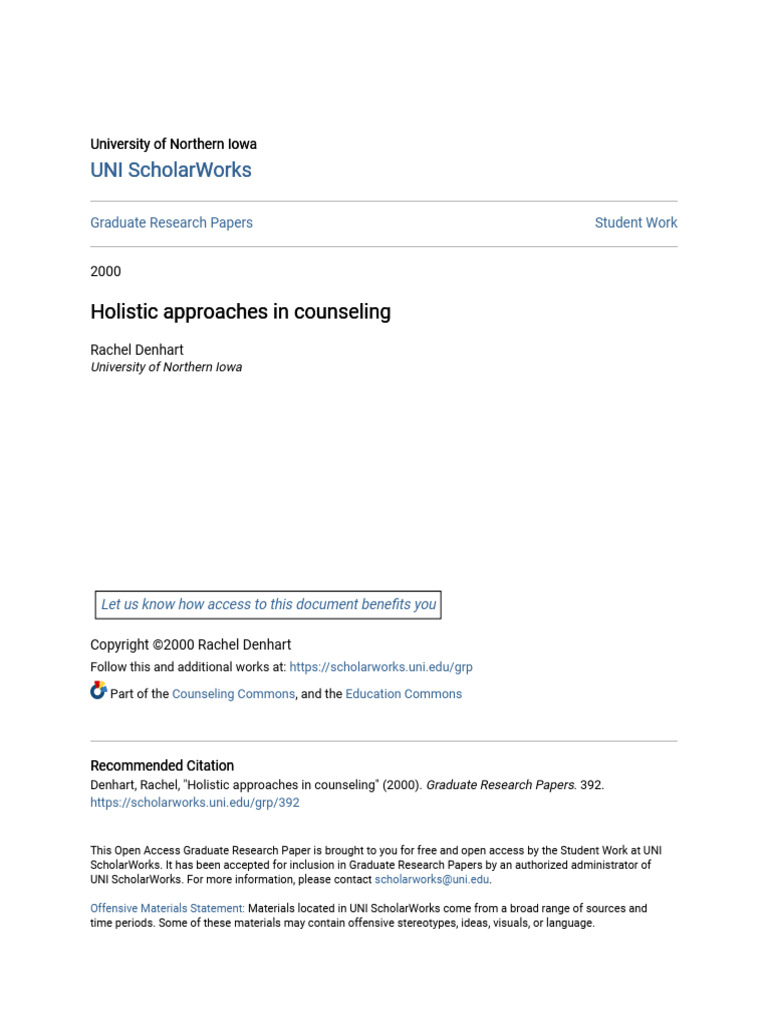 Holistic Approaches in Counseling | PDF | Holism | Psychotherapy